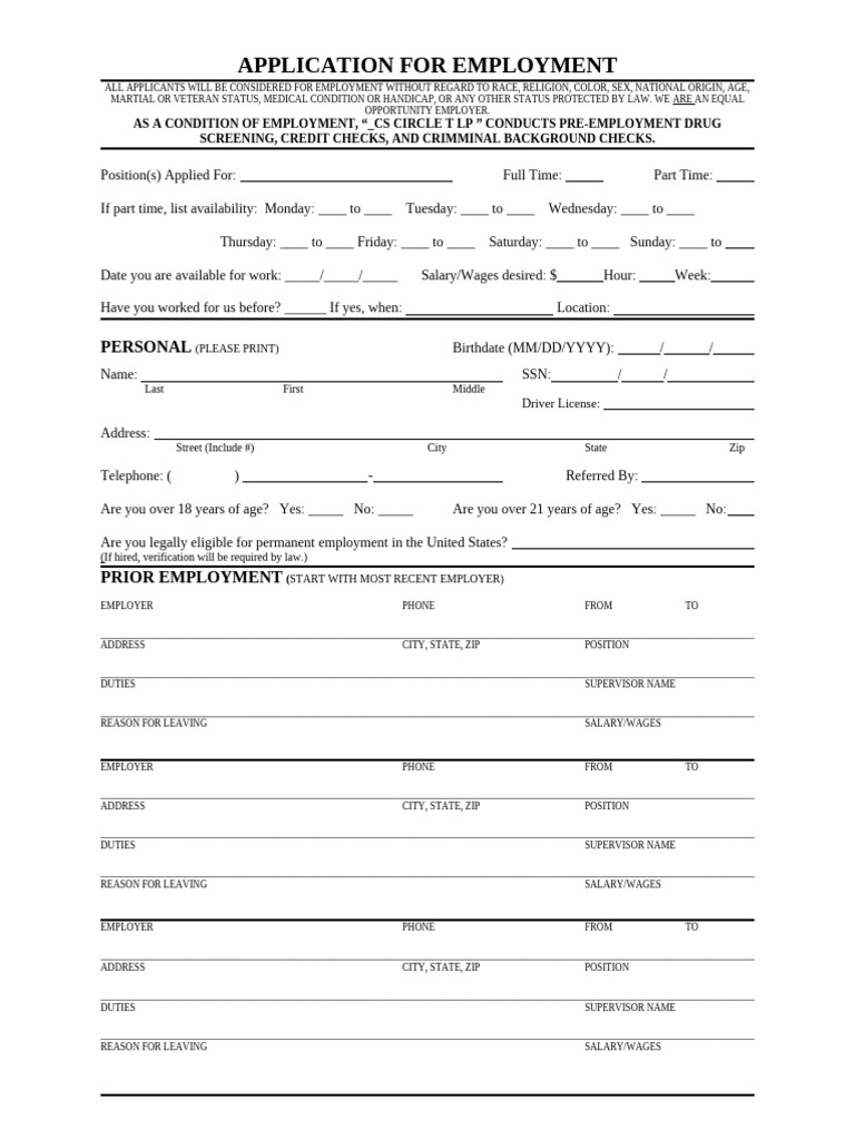 Application For Employment | PDF | Employment | Background Check