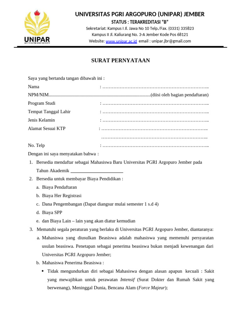 Formulir Maba Unipar | PDF