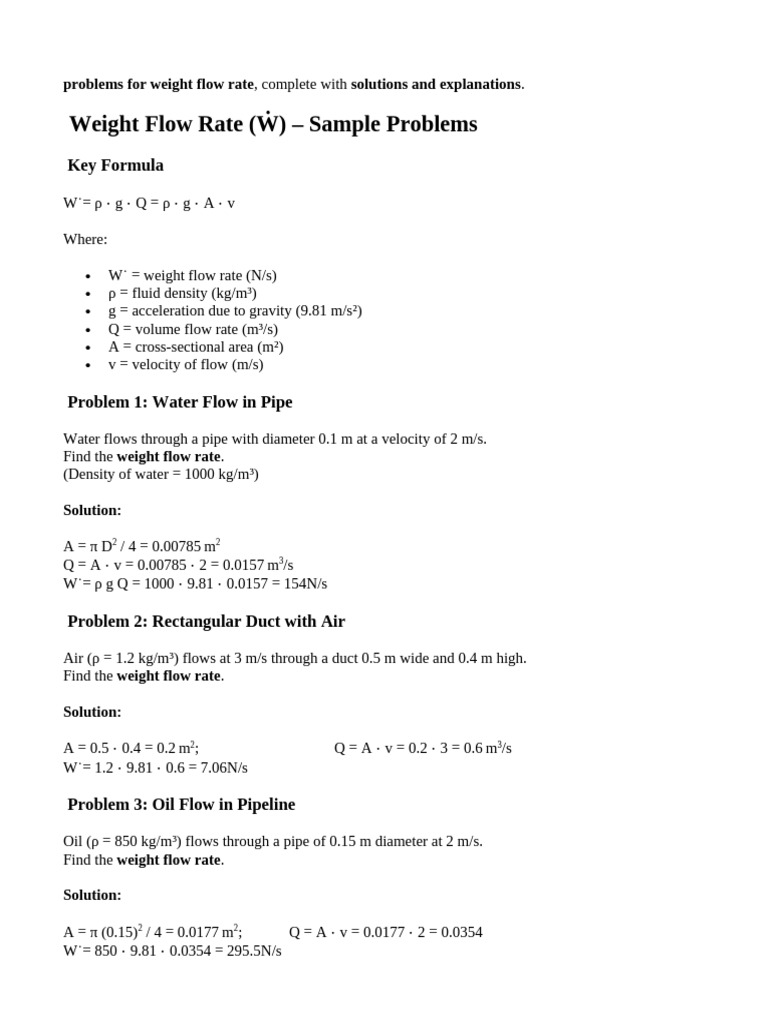 Weight Flow Rate Problems & Solutions | PDF | Flow Measurement | Quantity