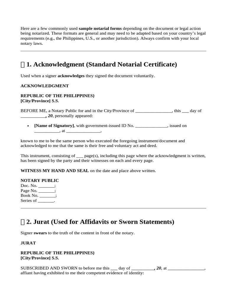 Types of Notarial Documents | PDF | Notary Public | Affidavit