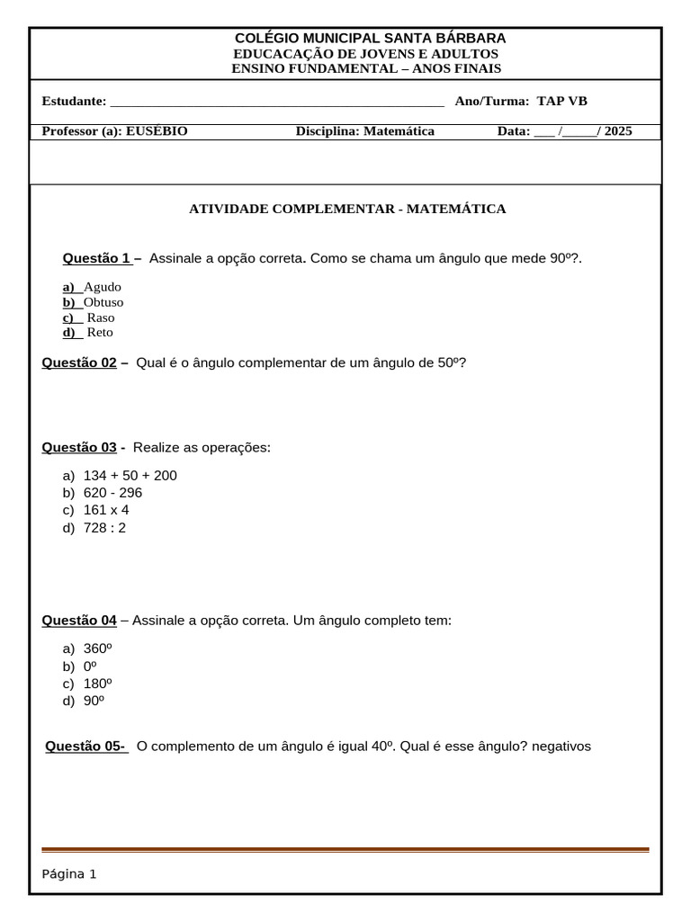 Atividade Santa Bárbara TAP VB | PDF