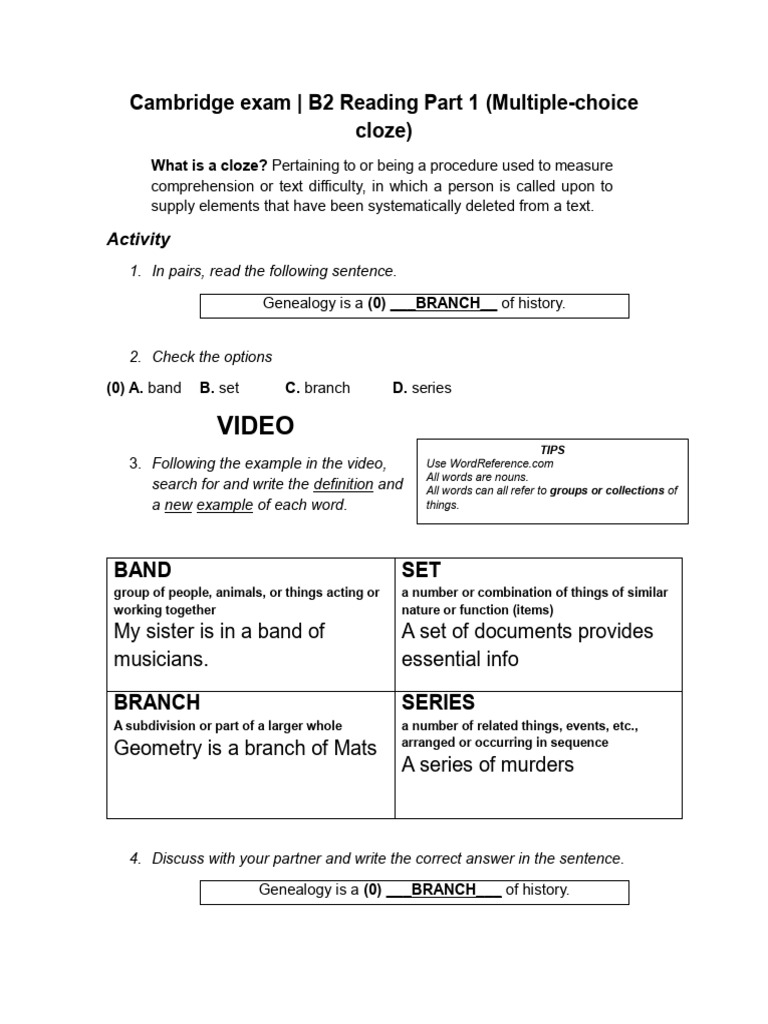 B2 Reading: Cloze Exercise Guide | PDF | Linguistics