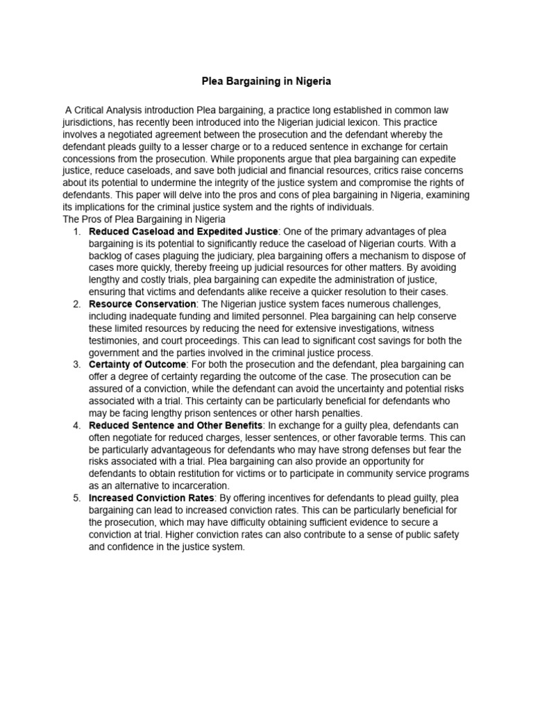 Plea Bargaining in Nigeria: Pros and Cons | PDF | Plea Bargain | Plea