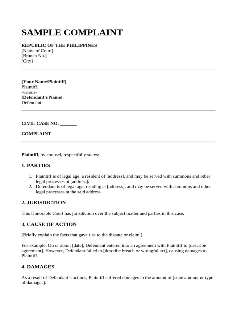 SAMPLE COMPLAINT | PDF