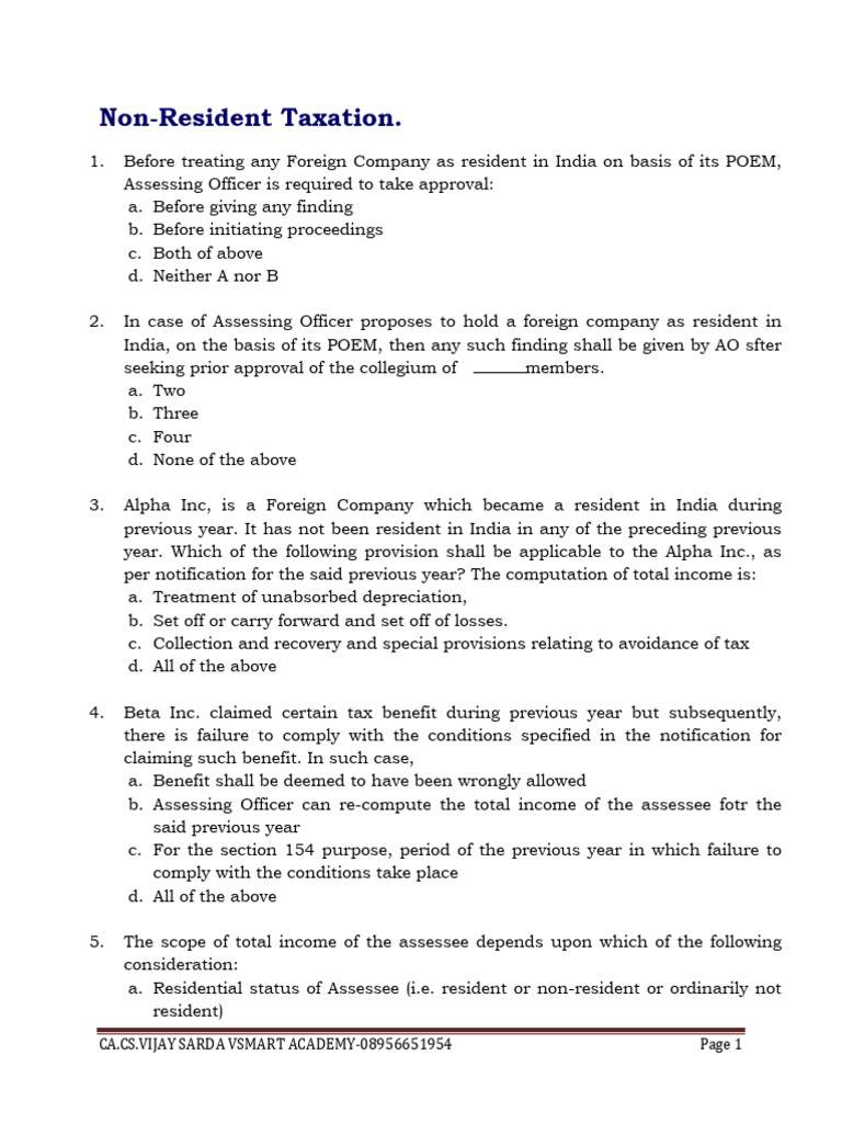 Non-Resident Taxation Guidelines in India | PDF | Capital Gains Tax ...