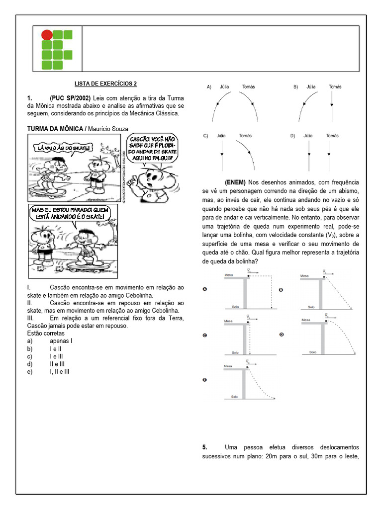 Lista de Exercicios 2 - Fisica 1 | PDF | Tempo | Velocidade