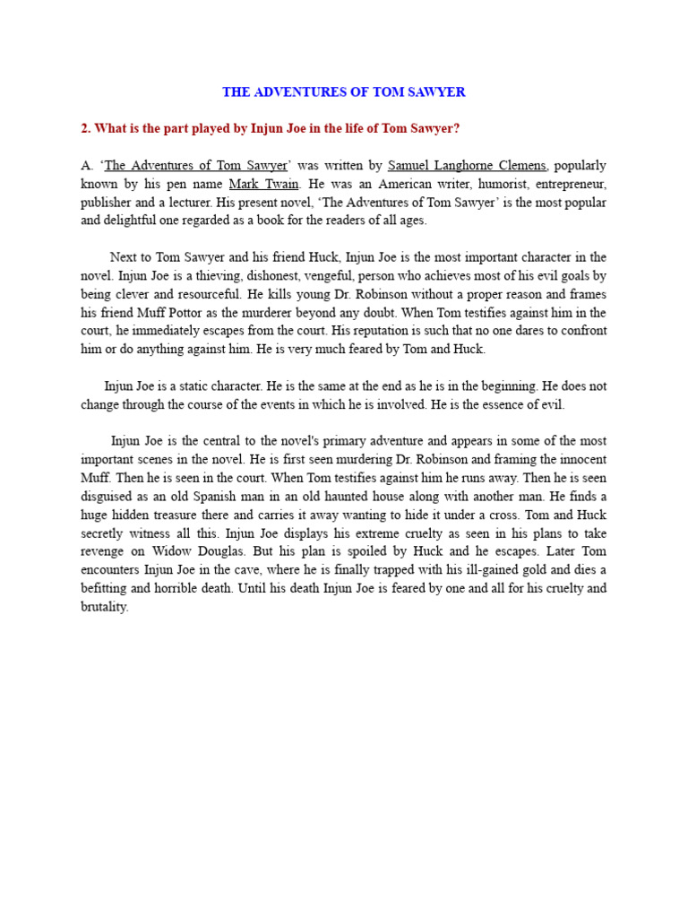 Part Played by Injun Joe | PDF
