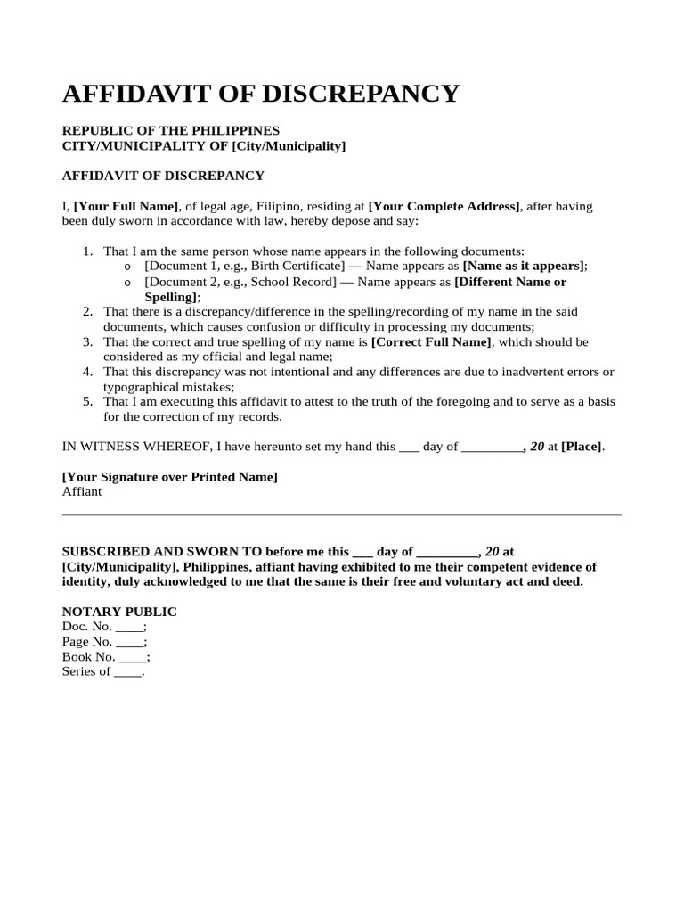 Affidavit of Discrepancy | PDF