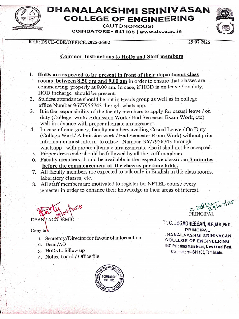Common Instruction Circular | PDF