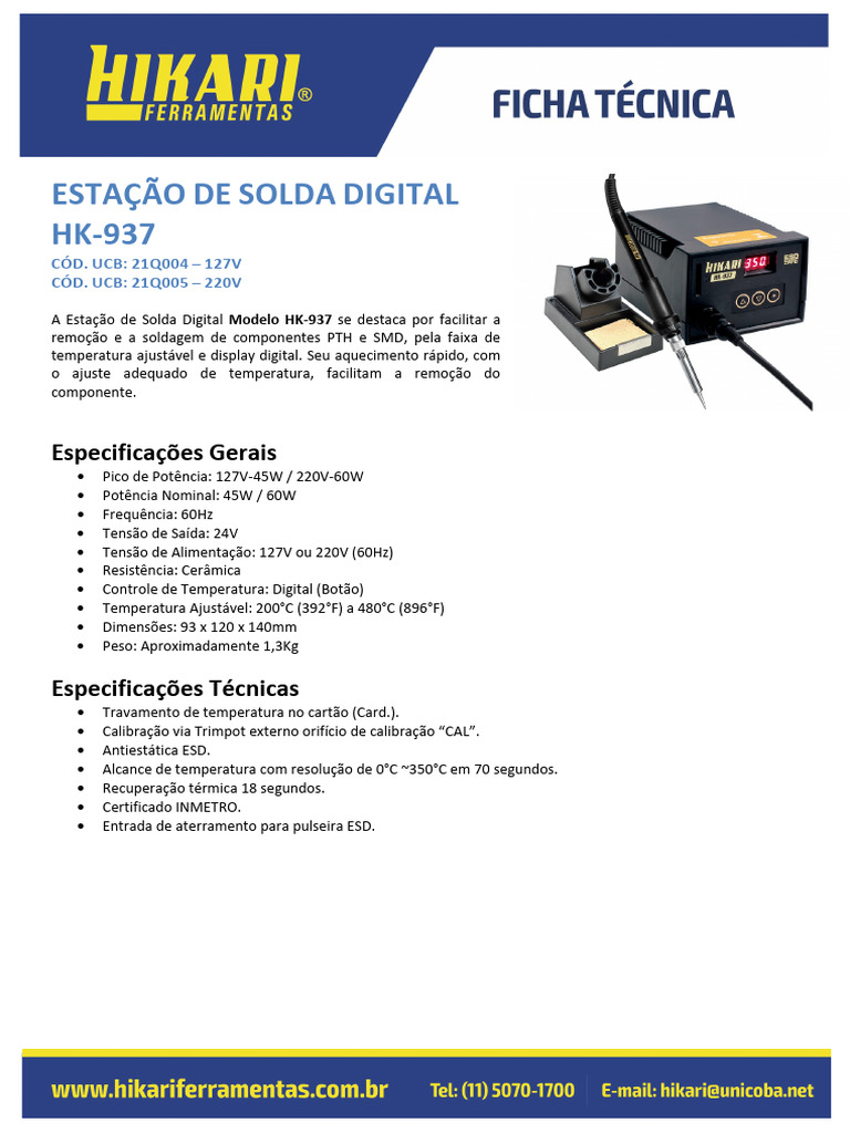 Estação de Solda Digital HK-937 | PDF