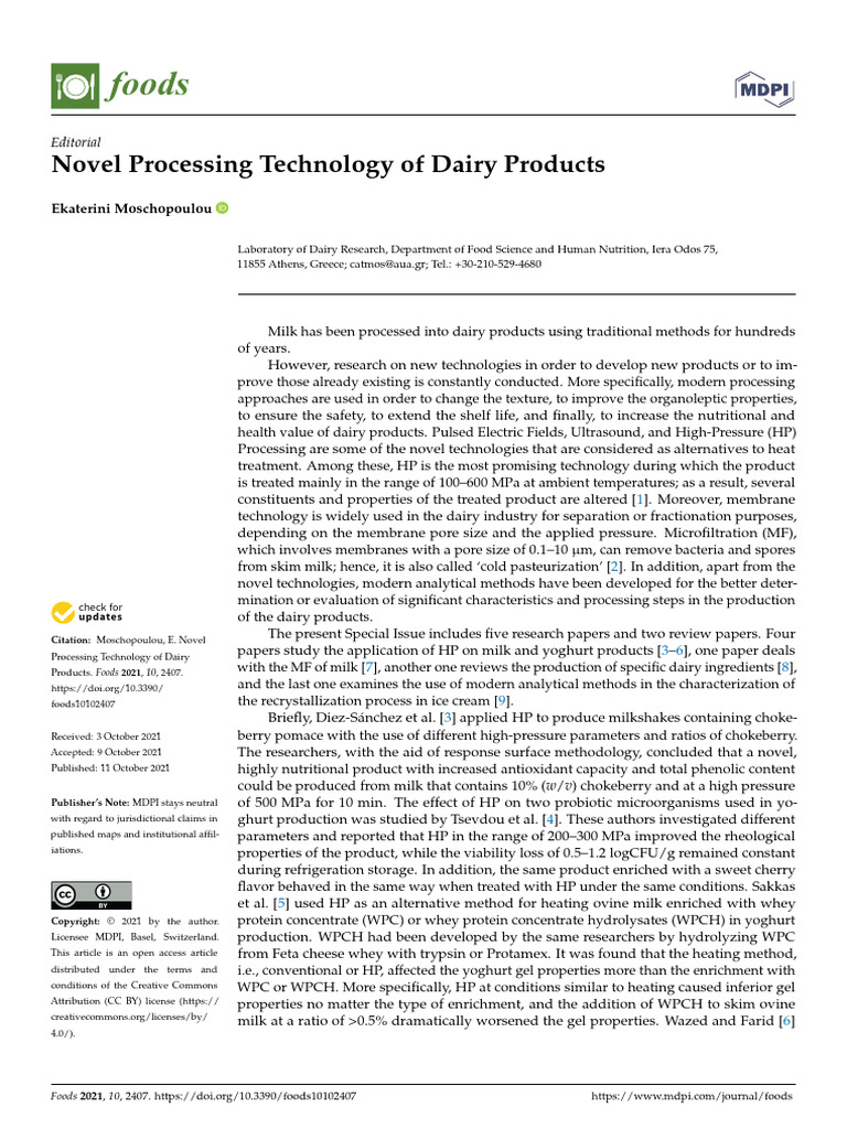 Novel Dairy Processing Technologies | PDF | Milk | Dairy