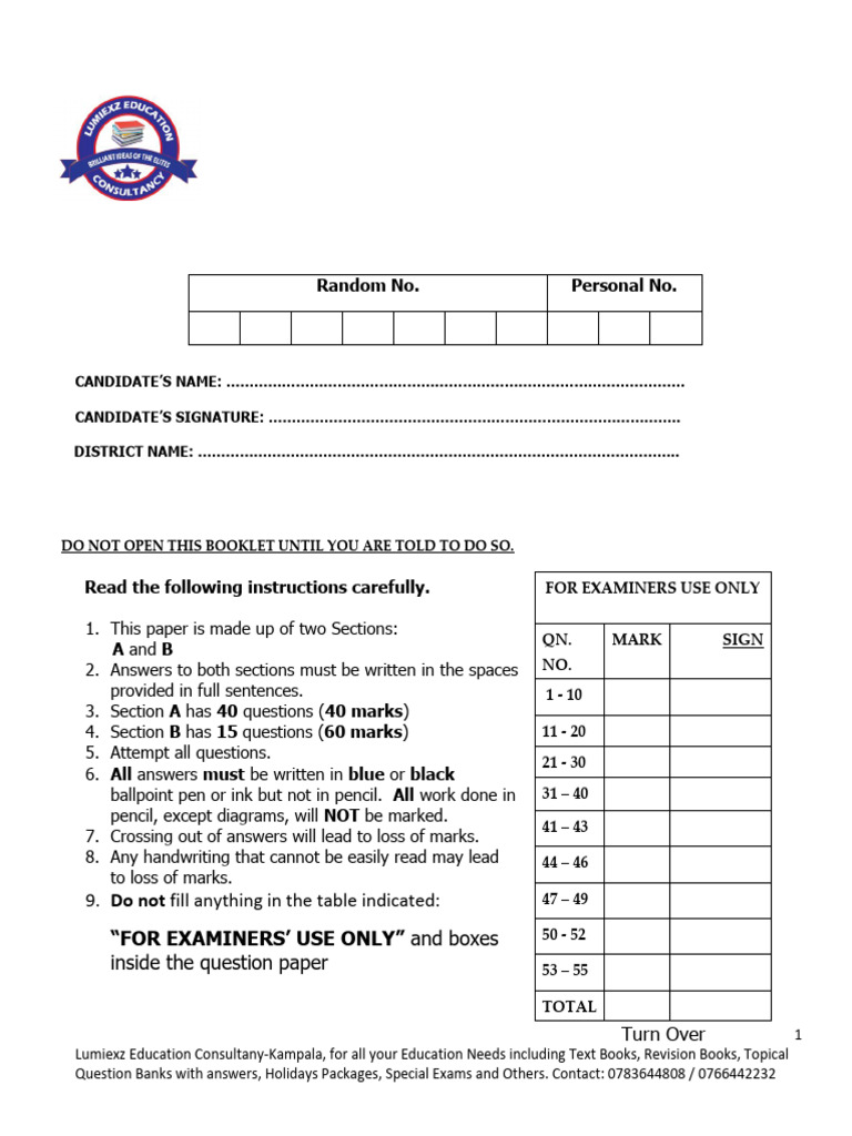Primary Seven Mock Exam 2025: Science | PDF | Plants