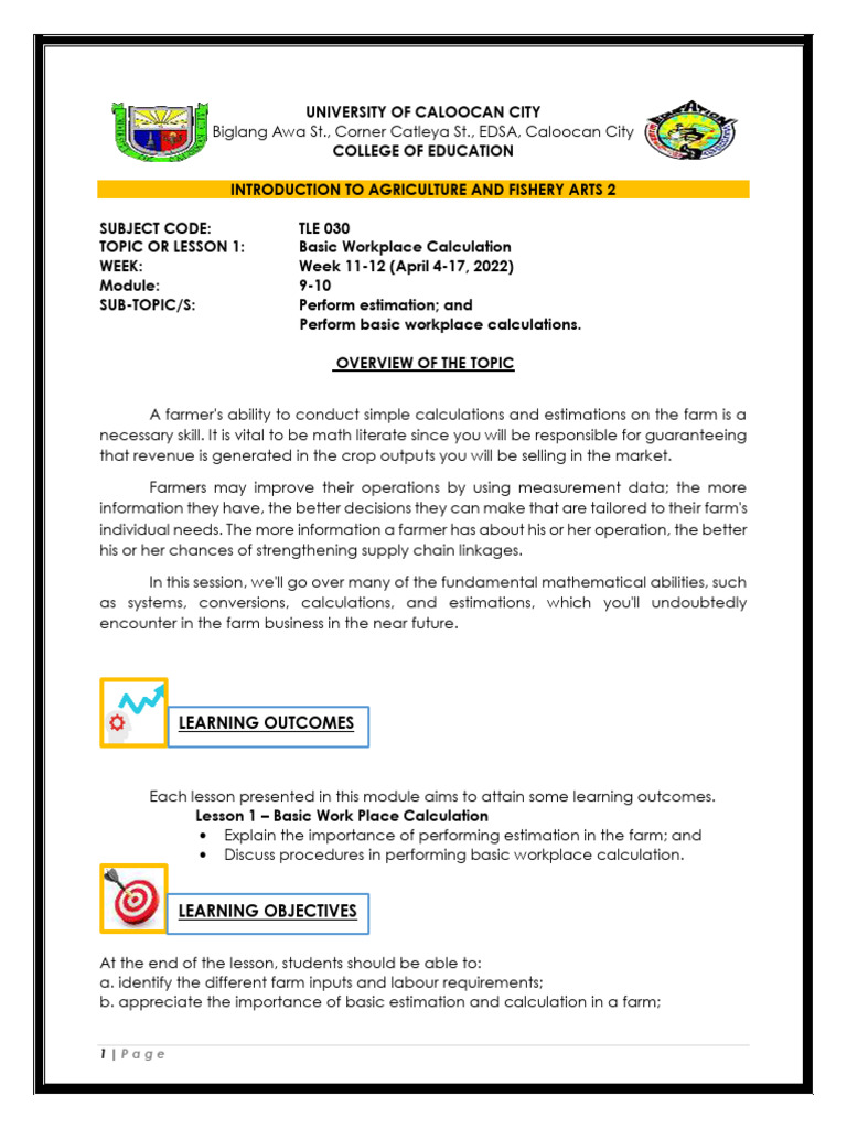 Basic Workplace Calculations in Agriculture | PDF | Area | Rectangle