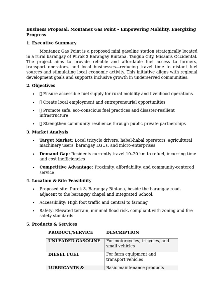 Mini Gas Station Business Proposal | PDF | Filling Station | Infrastructure