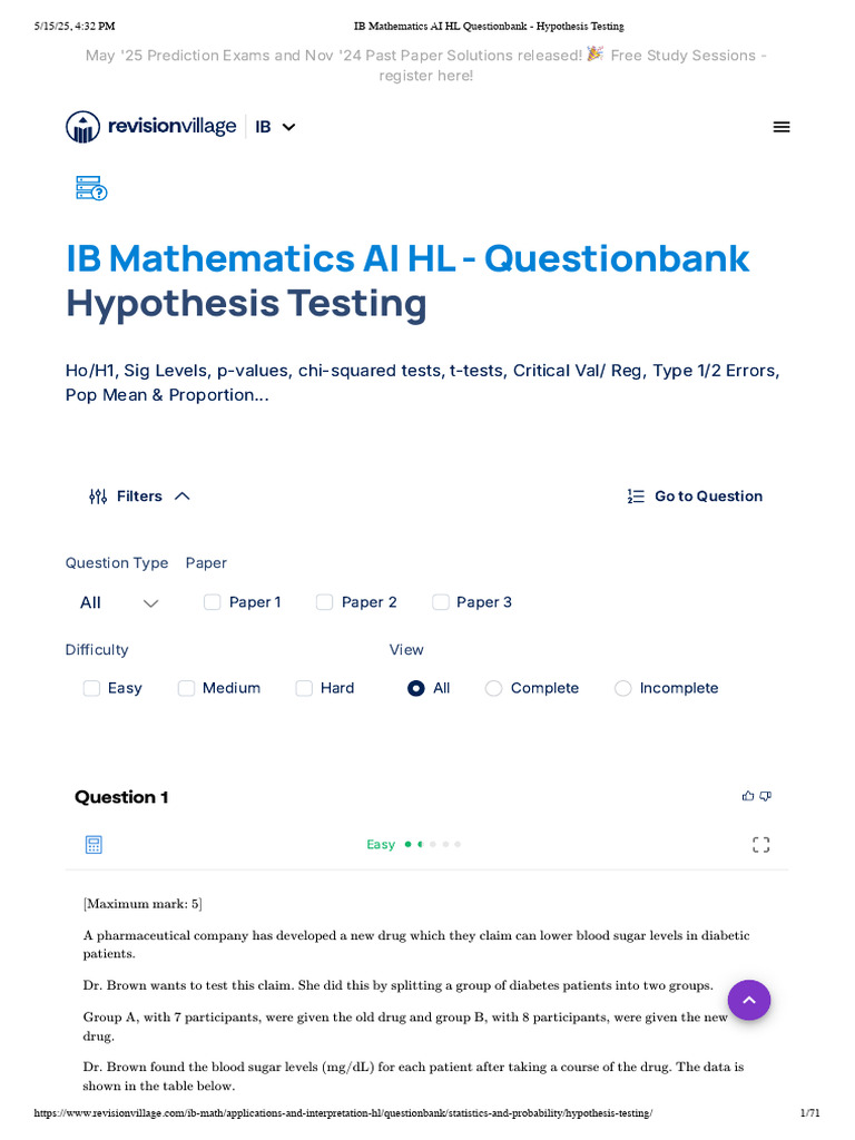 IB Math AI HL Hypothesis Testing Guide | PDF | P Value | Student's T Test