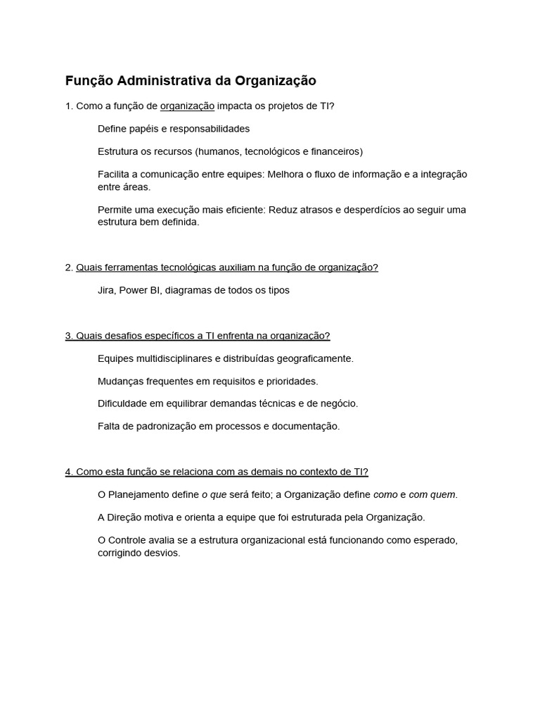 Função Administrativa em Projetos de TI | PDF