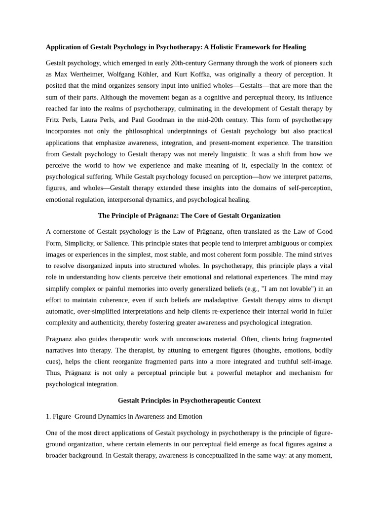 Gestalt Psychology in Psychotherapy | PDF | Visual Cortex | Perception