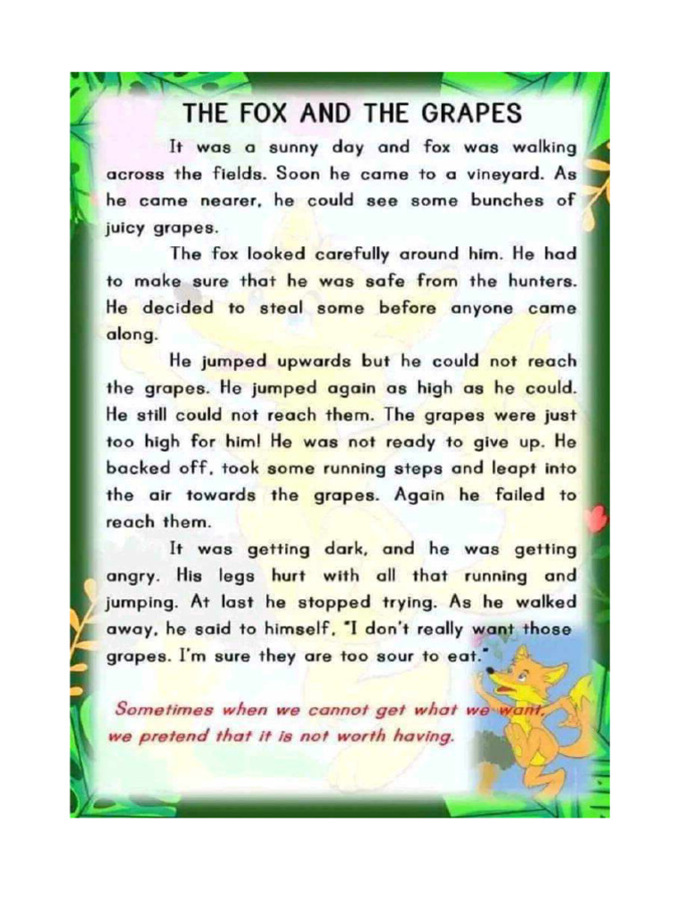 Fox and Grapes: Questions & Answers | PDF