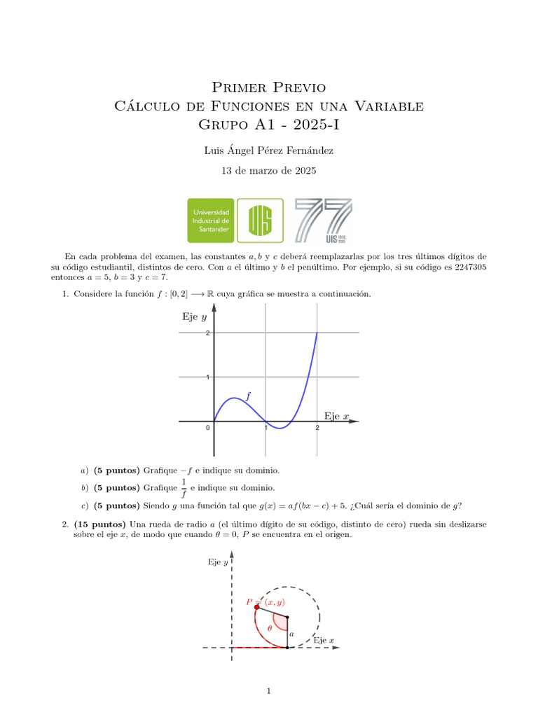 Primer Previo Cálculo de Funciones en Una Variable 2025 I | PDF