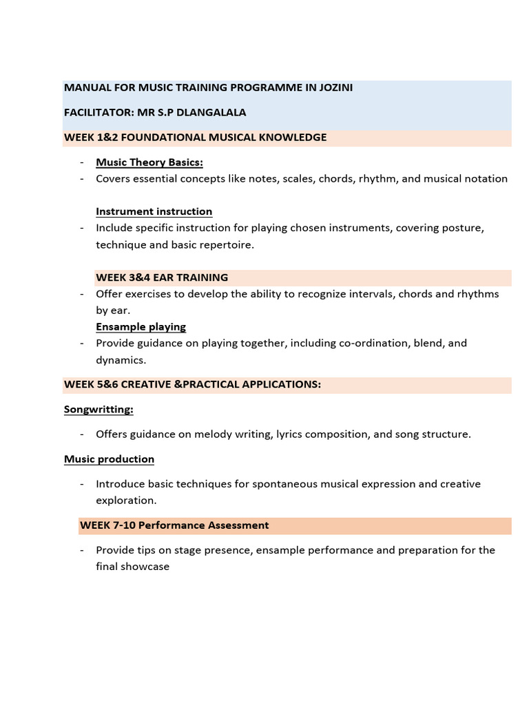 Jozini Music Training Program Manual | PDF