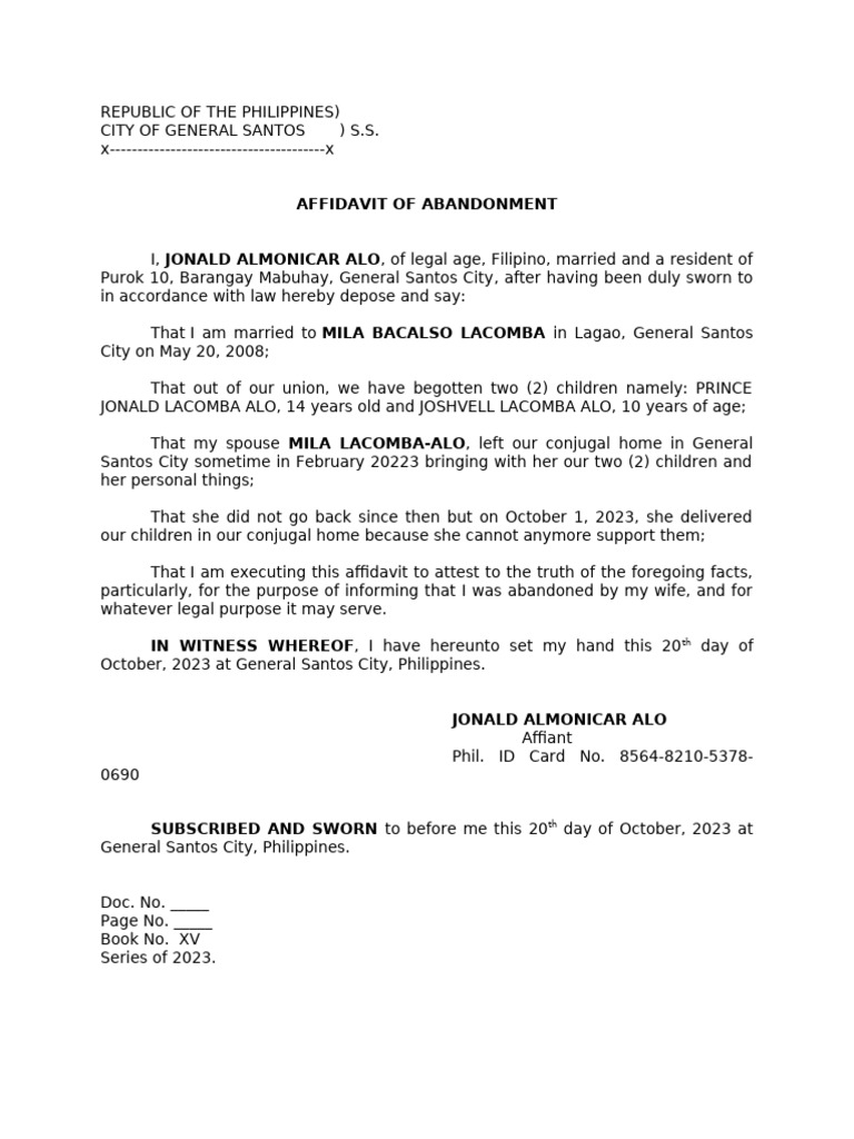 Affidavit of Child Abandonment | PDF