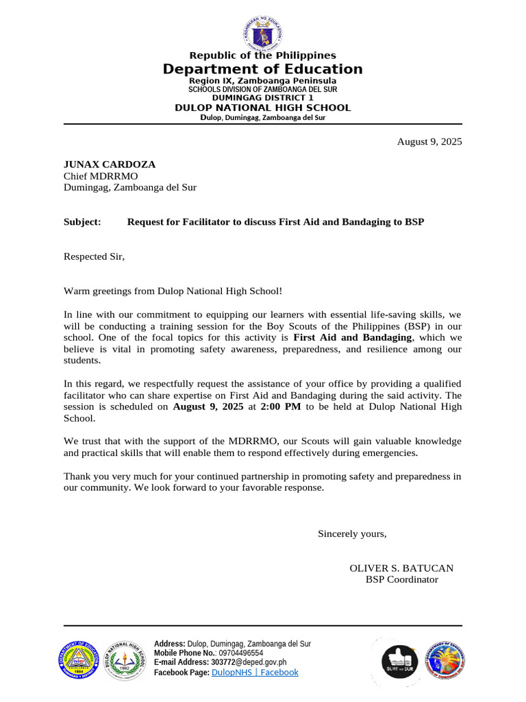 LETTER Request Fo Faci BSP | PDF