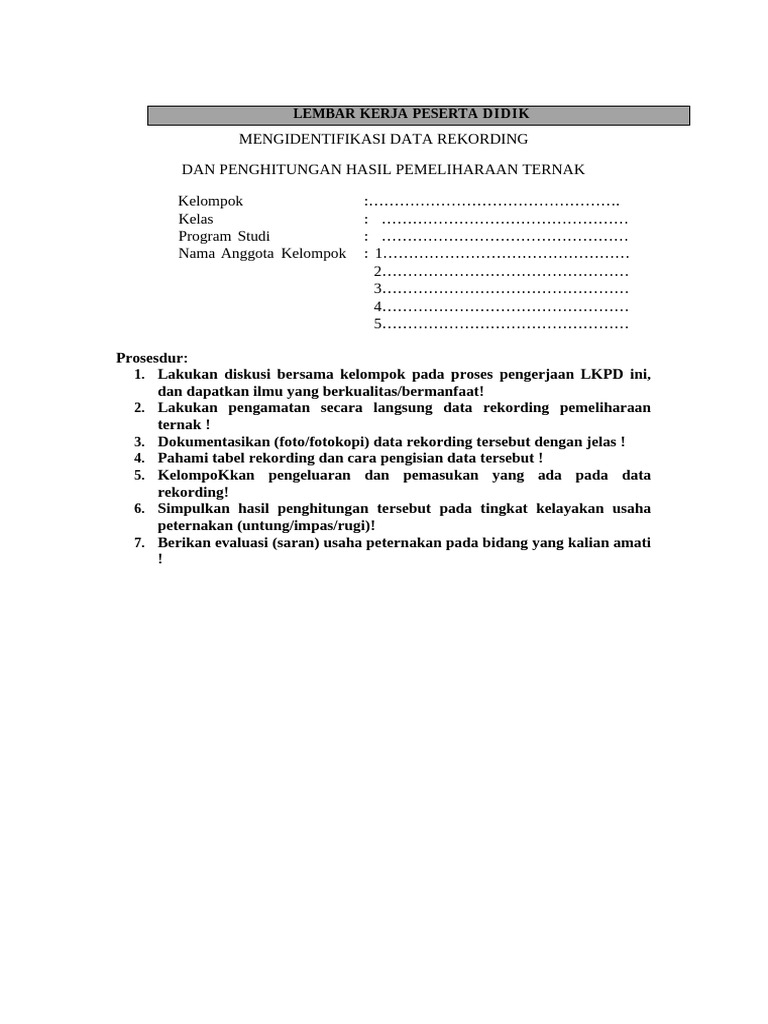 Identifikasi Data Pemeliharaan Ternak | PDF