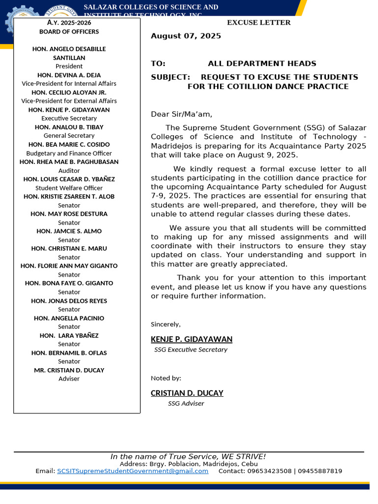Request and Excuse Letter | PDF