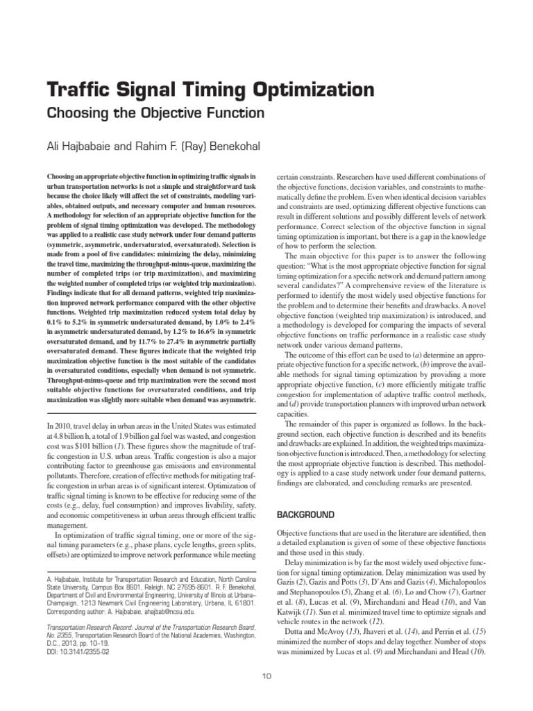 Hajbabaie and Benekohal - 2013 - Traffic Signal Timing Optimization Choosing The Objective ...