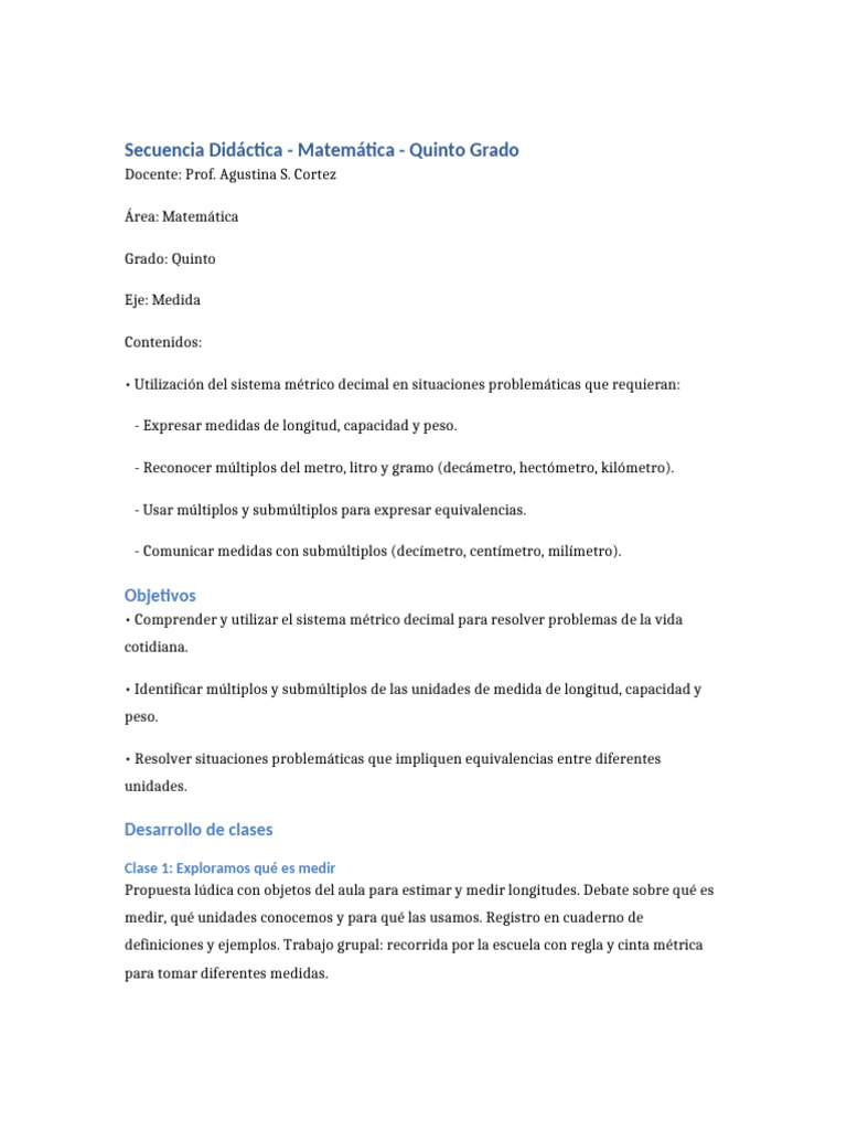 Medidas de Longitud en Quinto Grado | PDF | Medición | Decimal