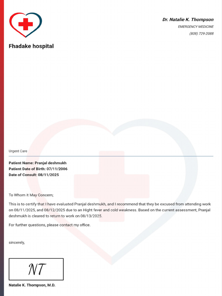 Doctor Note With Signature | PDF