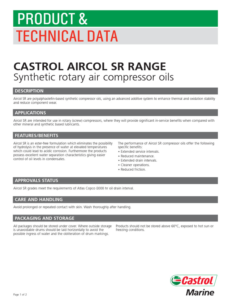 Castrol Aircol SR Compressor Oils | PDF | Mechanical Engineering