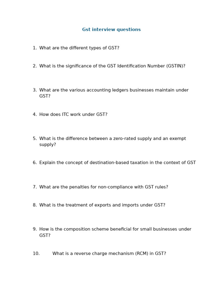 GST Interview Questions | PDF