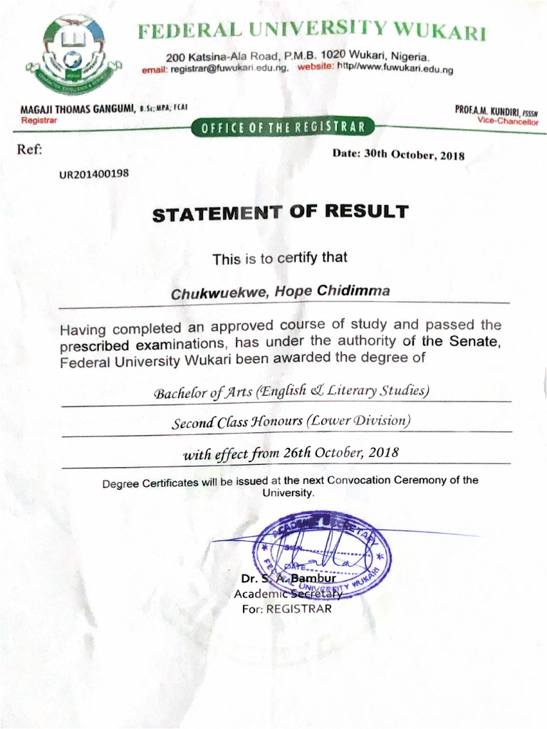 Statement of Result | PDF