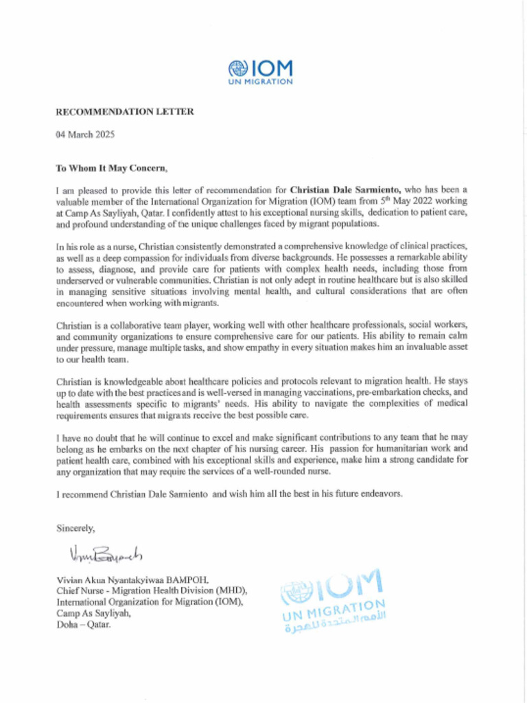 Recommendation Letter - Christian Dale Sarmiento | PDF