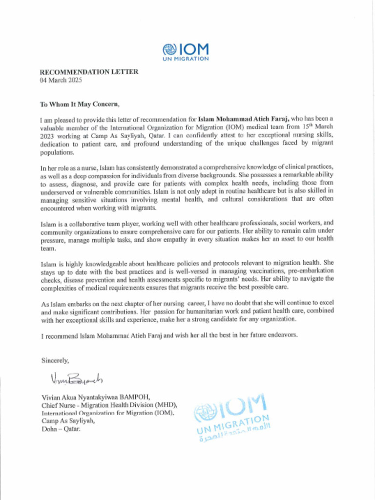 Recommendation Letter - Islam Mohammad Atieh Faraj | PDF