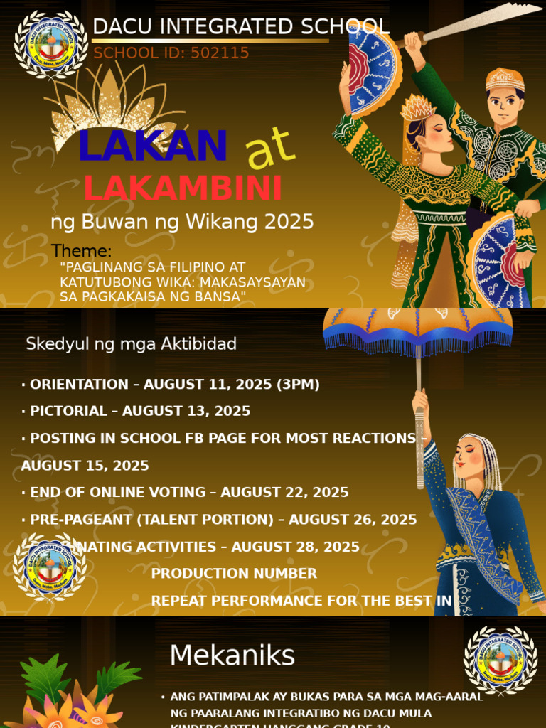 Buwan NG Wikang Pambansa Programa Presentation Sa Itim at Dilaw Na Gradient at Baybayin Na ...