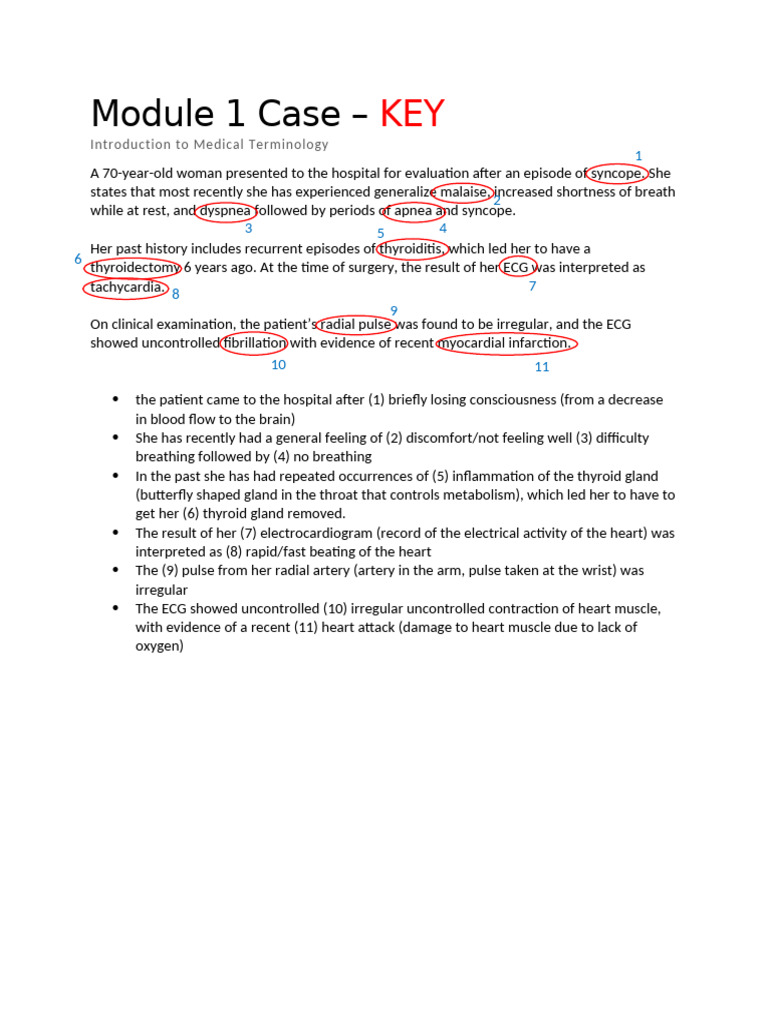 Medical Terminology Case Study Analysis | PDF | Myocardial Infarction ...