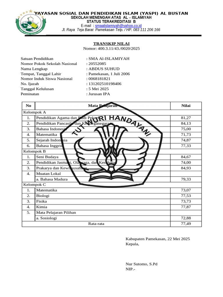 Transkip Nilai f4 | PDF