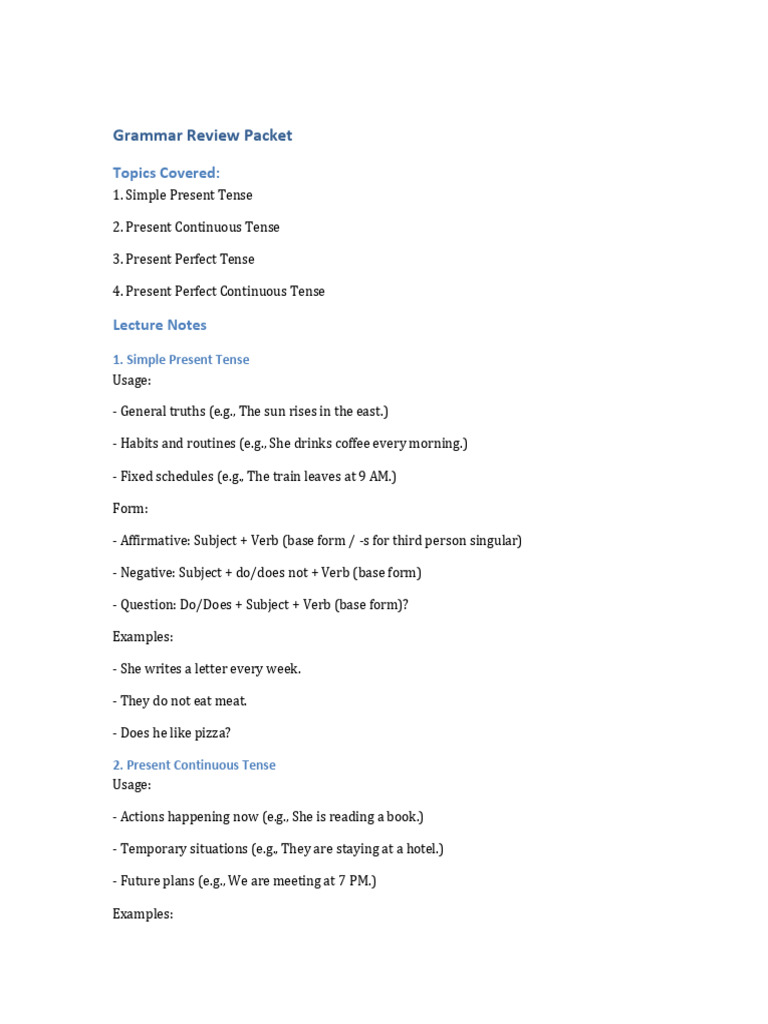 Grammar Review Packet Expanded | PDF | Grammatical Tense | Syntax