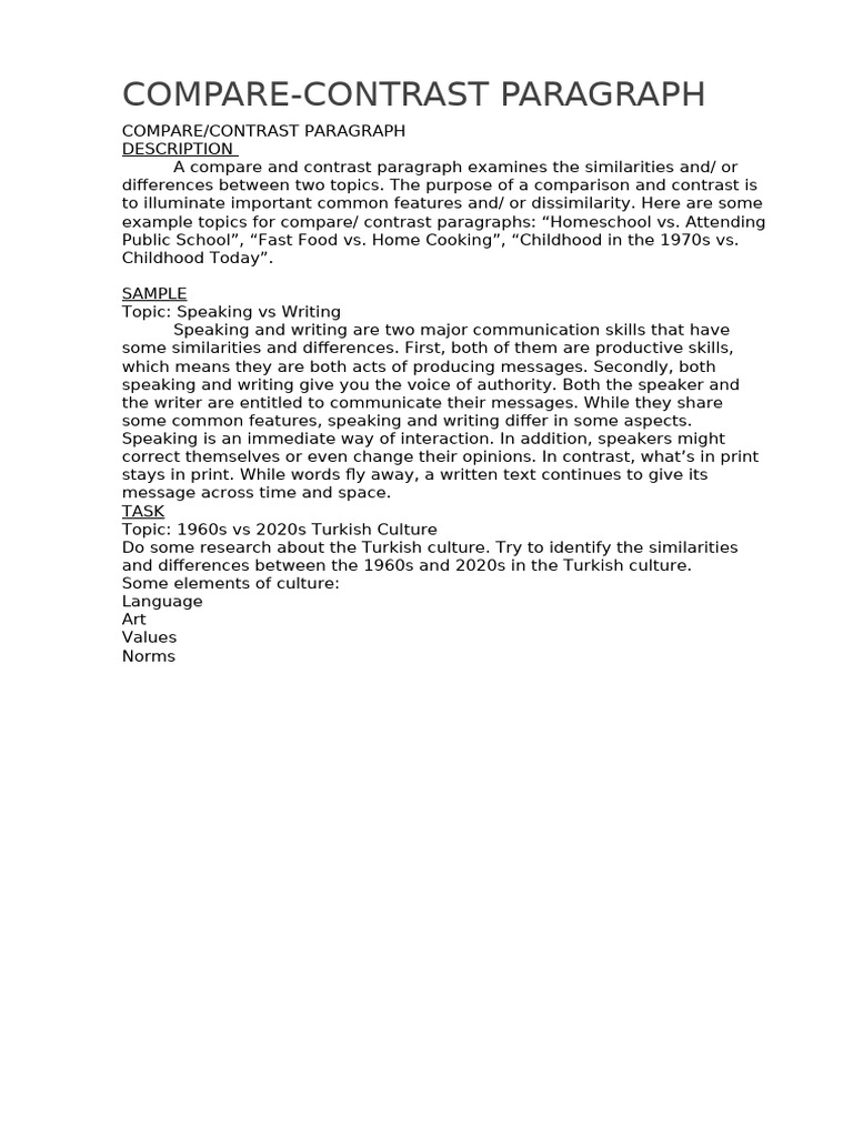 Compare Contrast Paragraph | PDF