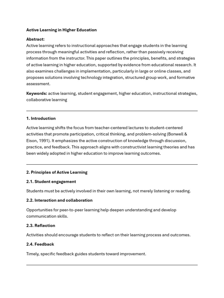 Active Learning Strategies in Higher Ed | PDF | Learning | Cognitive ...