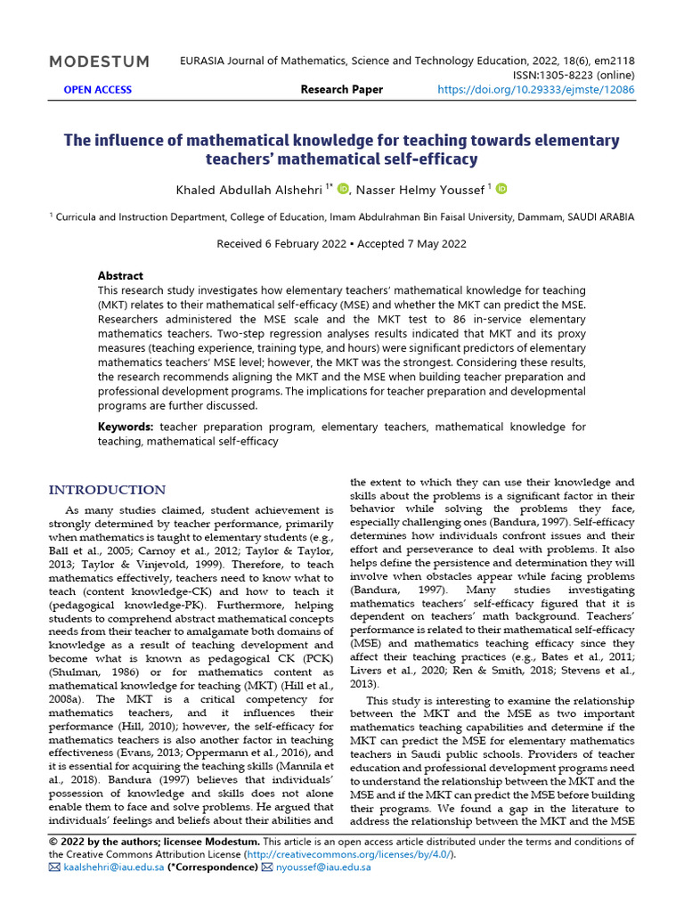 The Influence of Mathematical Knowledge For Teaching Towards Elementary ...