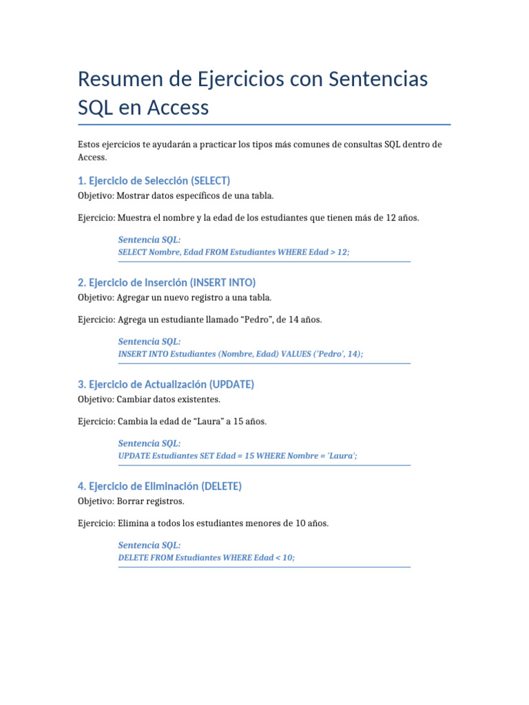 Resumen SQL Access | PDF