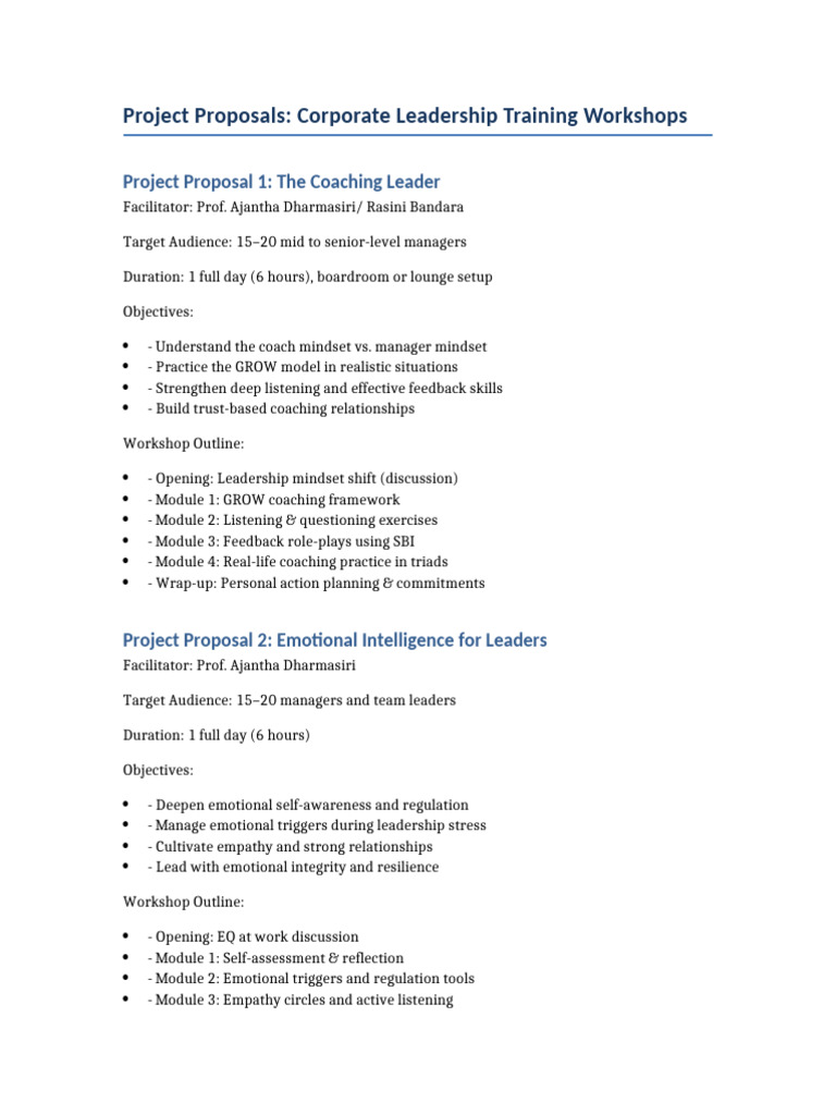 Leadership Training Workshop Proposals | PDF | Emotional Intelligence ...