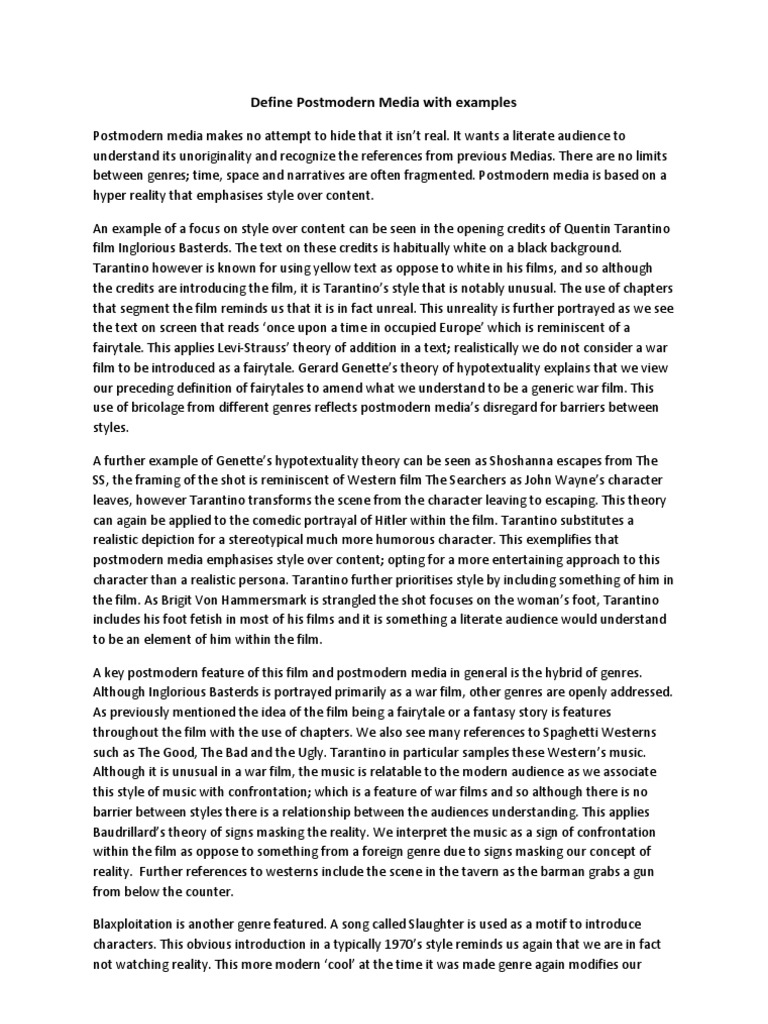 Define Postmodern Media With Examples | PDF | Postmodernism | Genre
