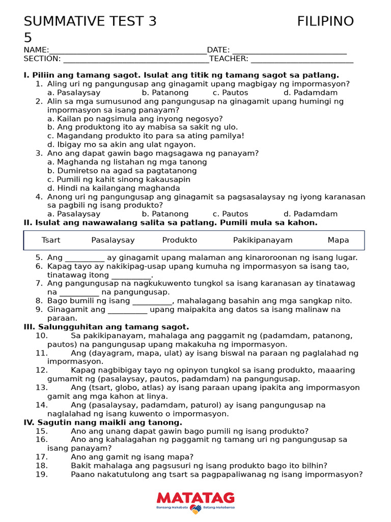 Filipino 5 Summative 03 | PDF