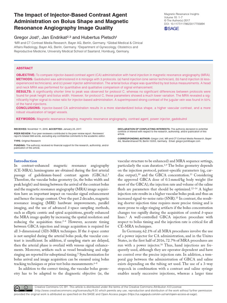 The Impact of Injector-Based Contrast Agent Admini-1 | PDF | Magnetic ...
