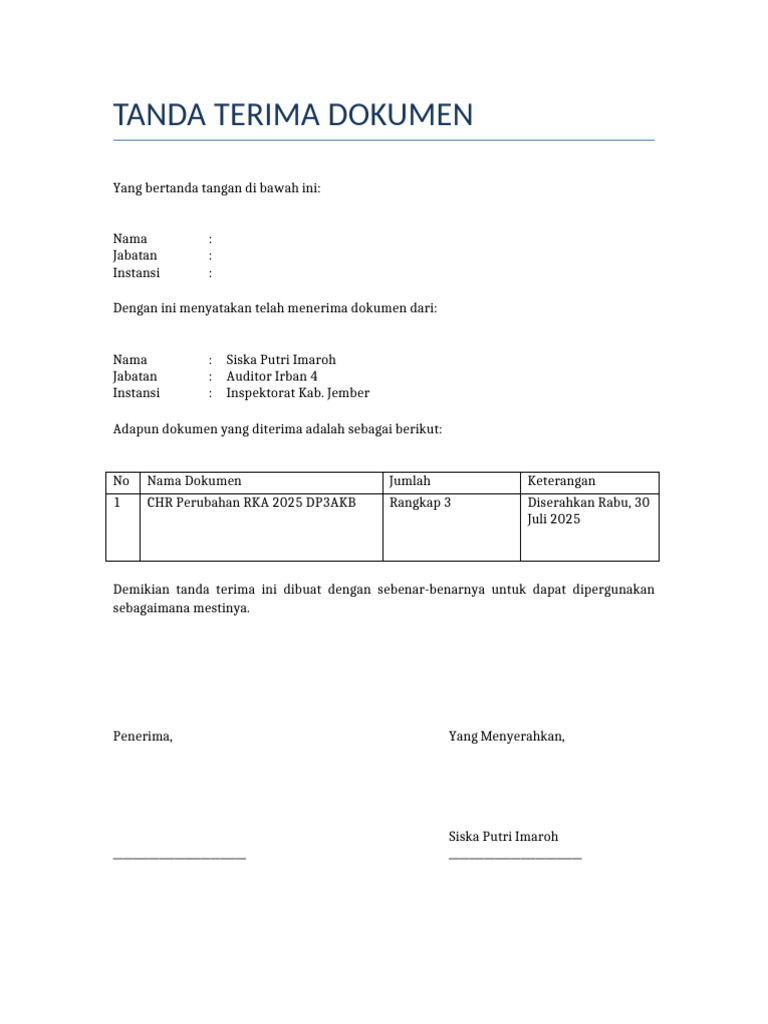 Surat Tanda Terima Dokumen | PDF