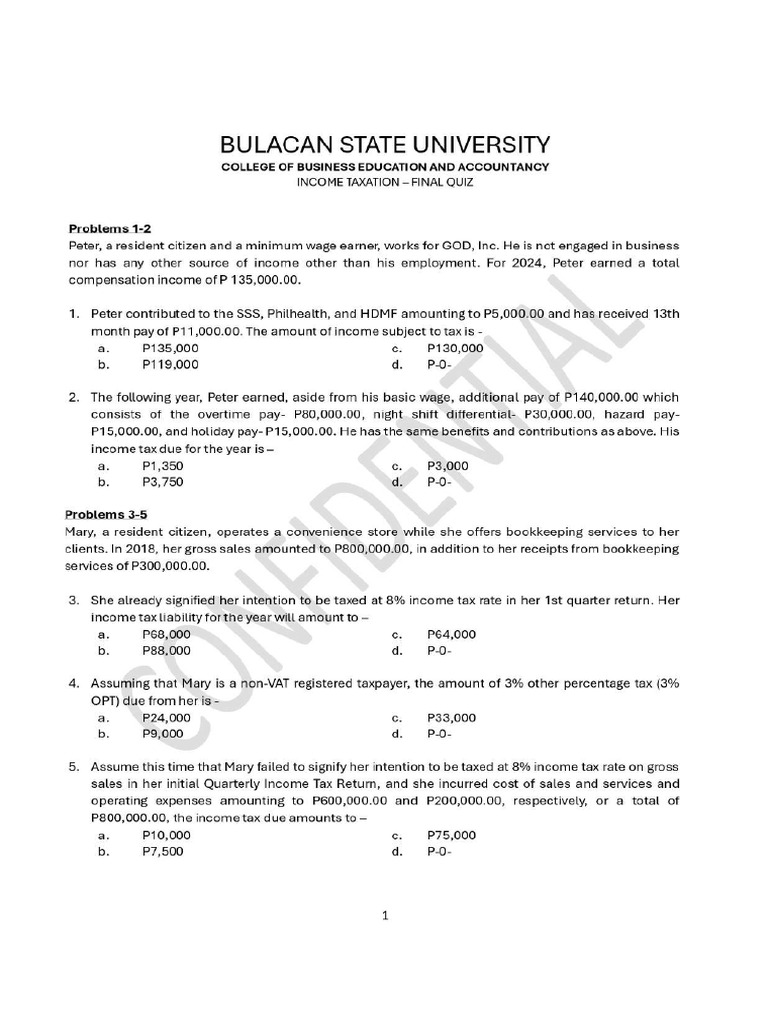 Intax Final Quiz Questionnaire | PDF